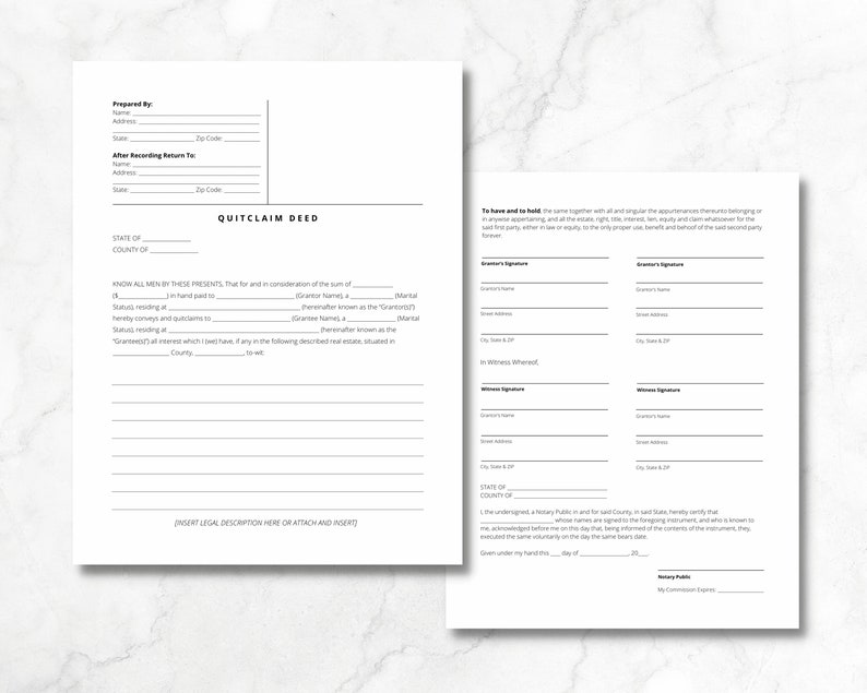 Quit Claim Deed Quit Claim Deed Form Property Transfer - Etsy