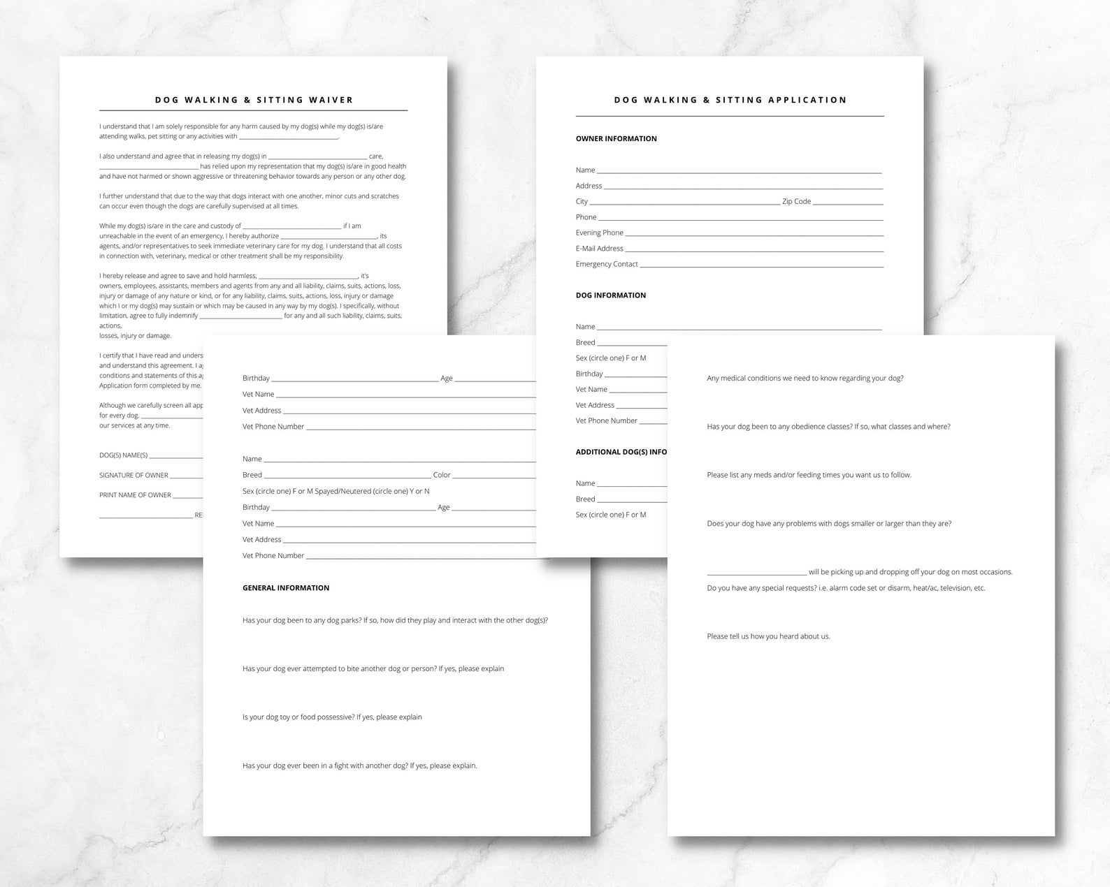 Pet Sitting Waiver Form, Pet Sitting Release Form, Dog Walking and Pet ...