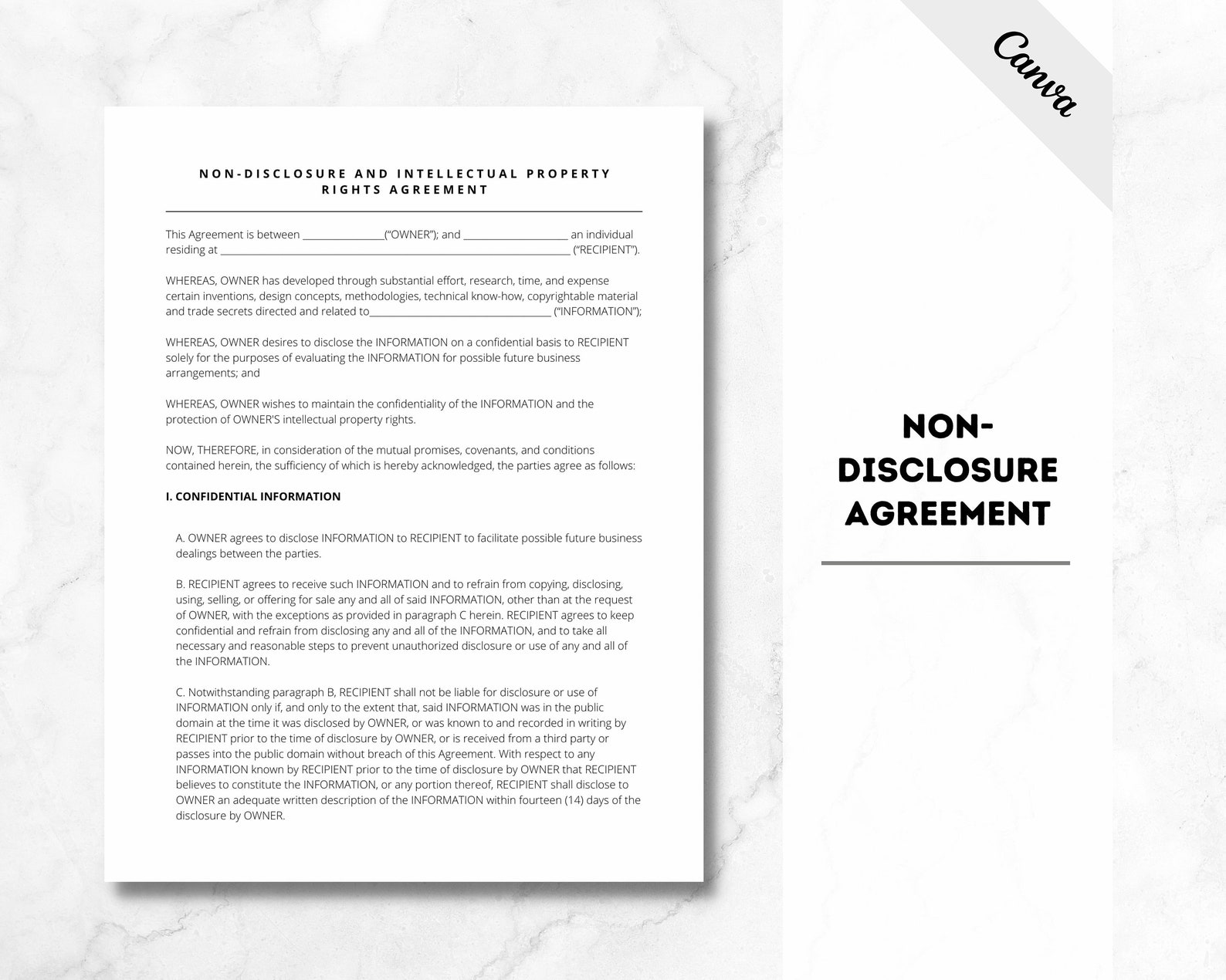 Non Disclosure Agreement Template, NDA Forms, NDA Template, PDF File ...