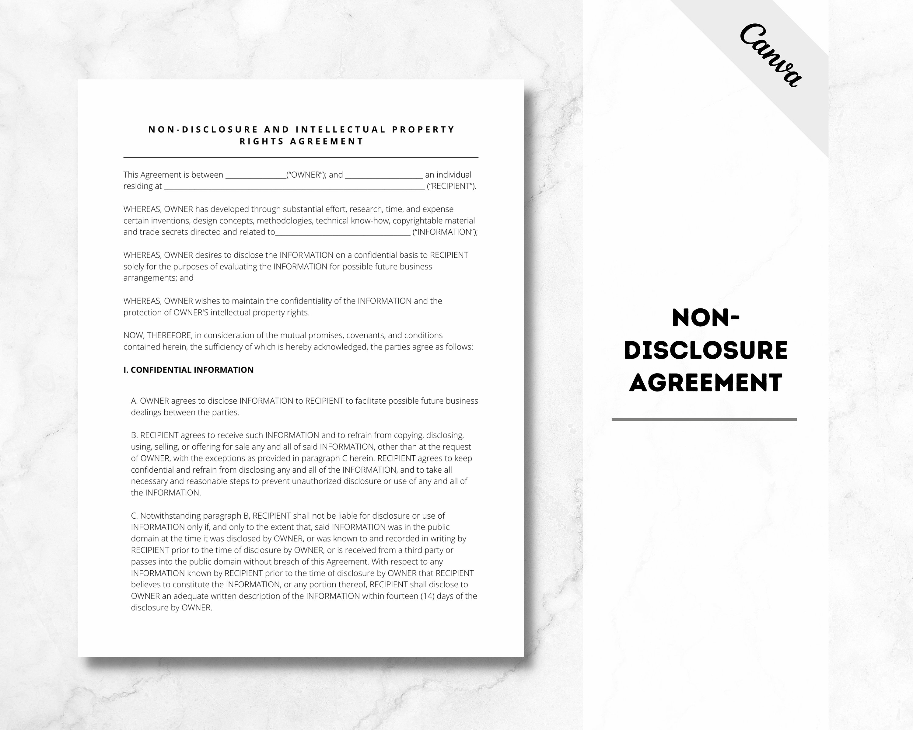 Non Disclosure Agreement Template, NDA Forms, NDA Template, PDF File ...