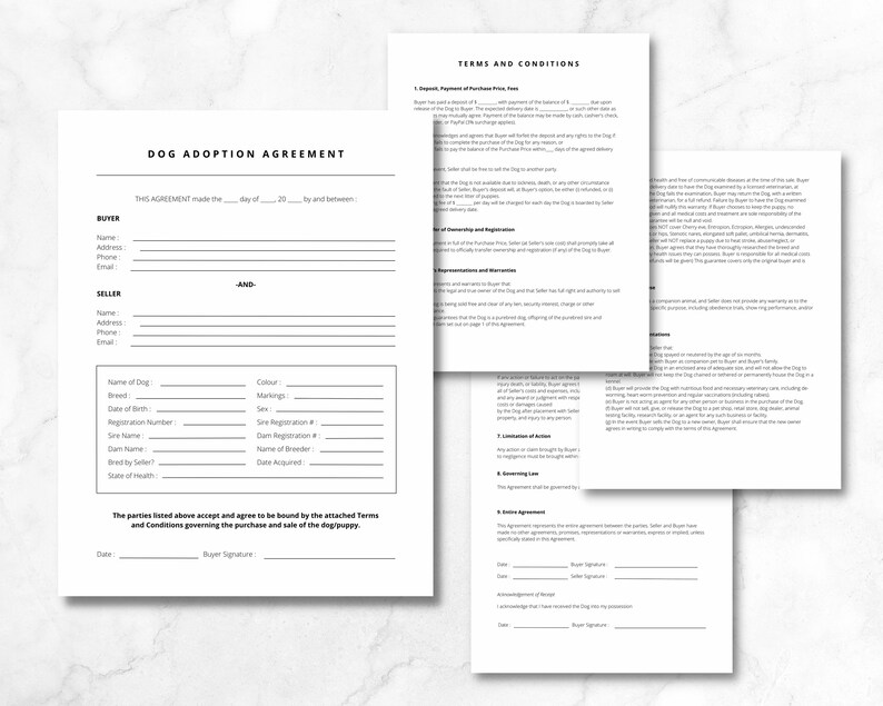 Dog Adoption Agreement, Dog Bill of Sale, Puppy Adoption Agreement ...