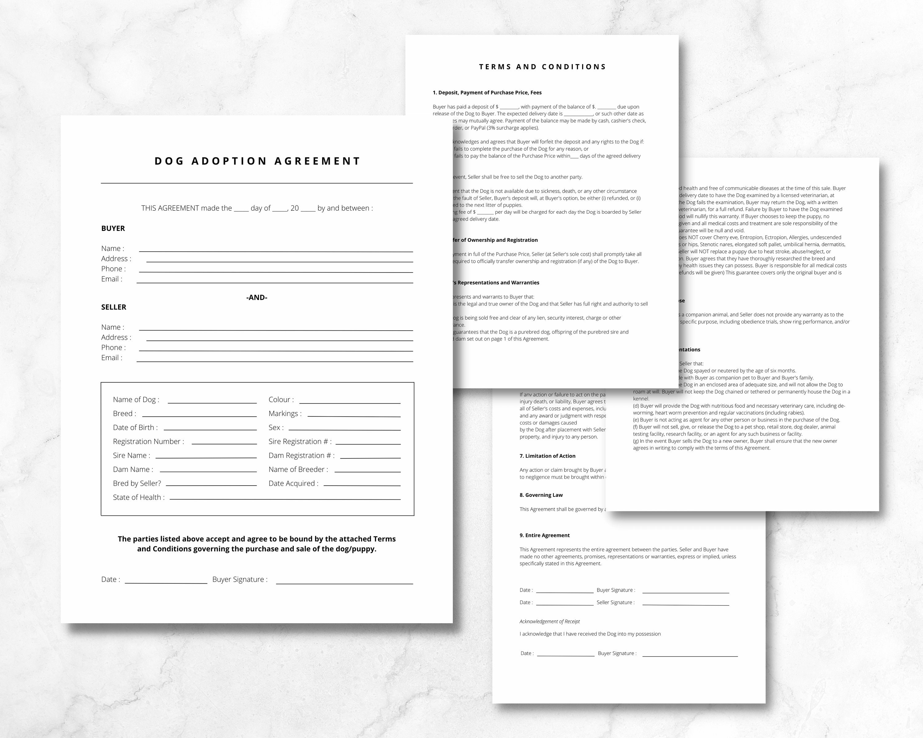 Dog Adoption Agreement, Dog Bill of Sale, Puppy Adoption Agreement ...