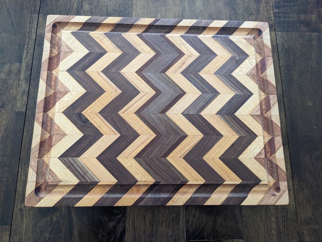 Beautiful Handmade Chevron Pattern Cutting Board With Walnut, Hickory ...