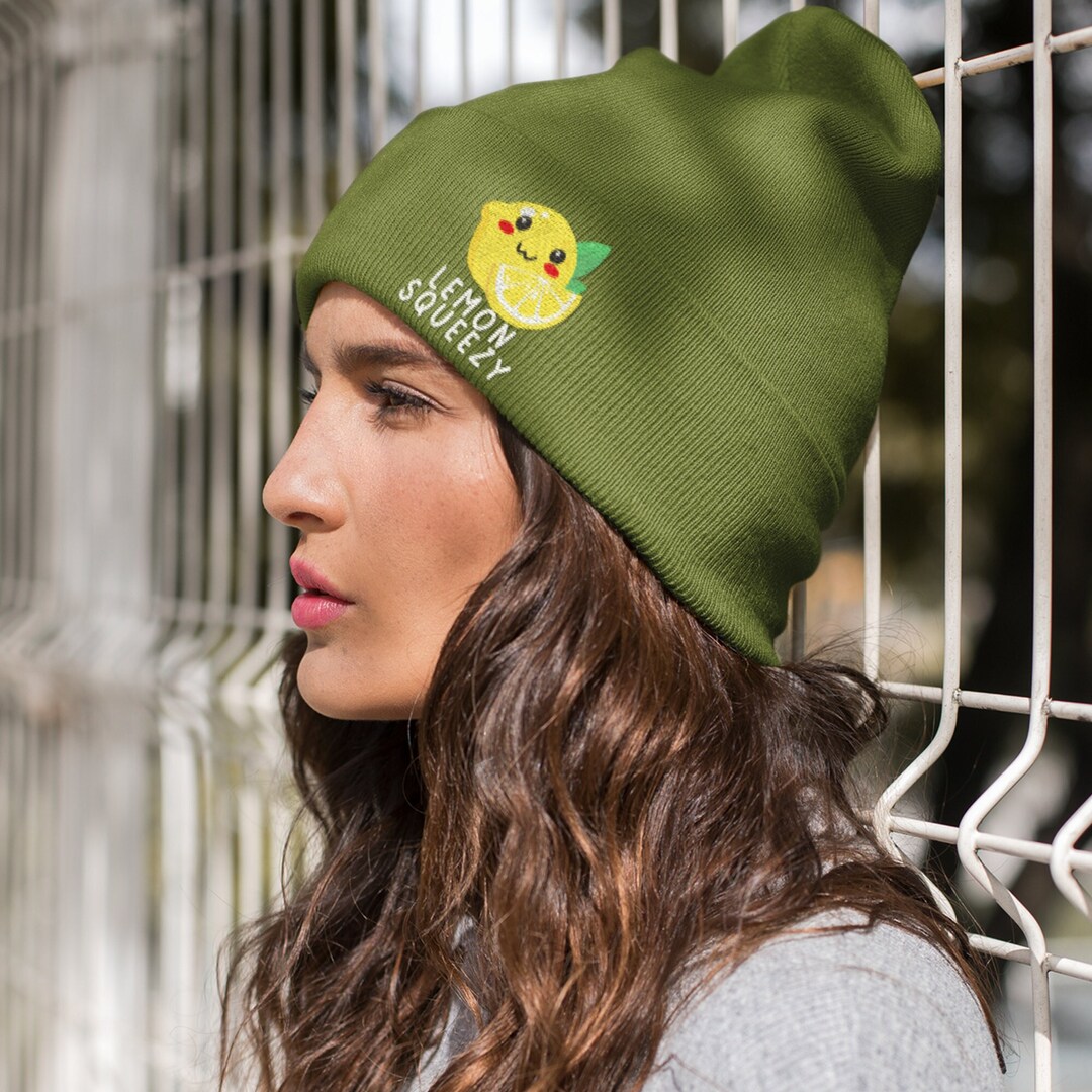 Embroidered Lemon Squeezy Organic Ribbed Beanie - Etsy