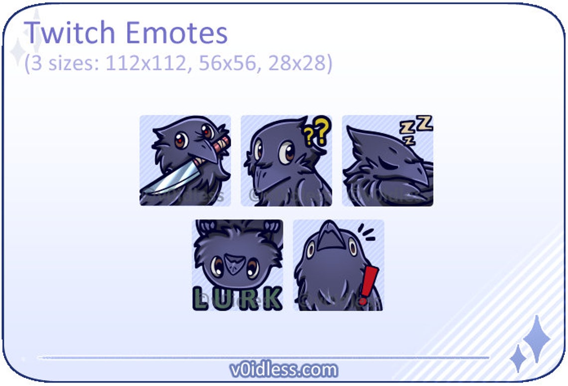 CROW EMOTES Set black Twitch Discord Youtube Streaming Cute Crows Emote ...