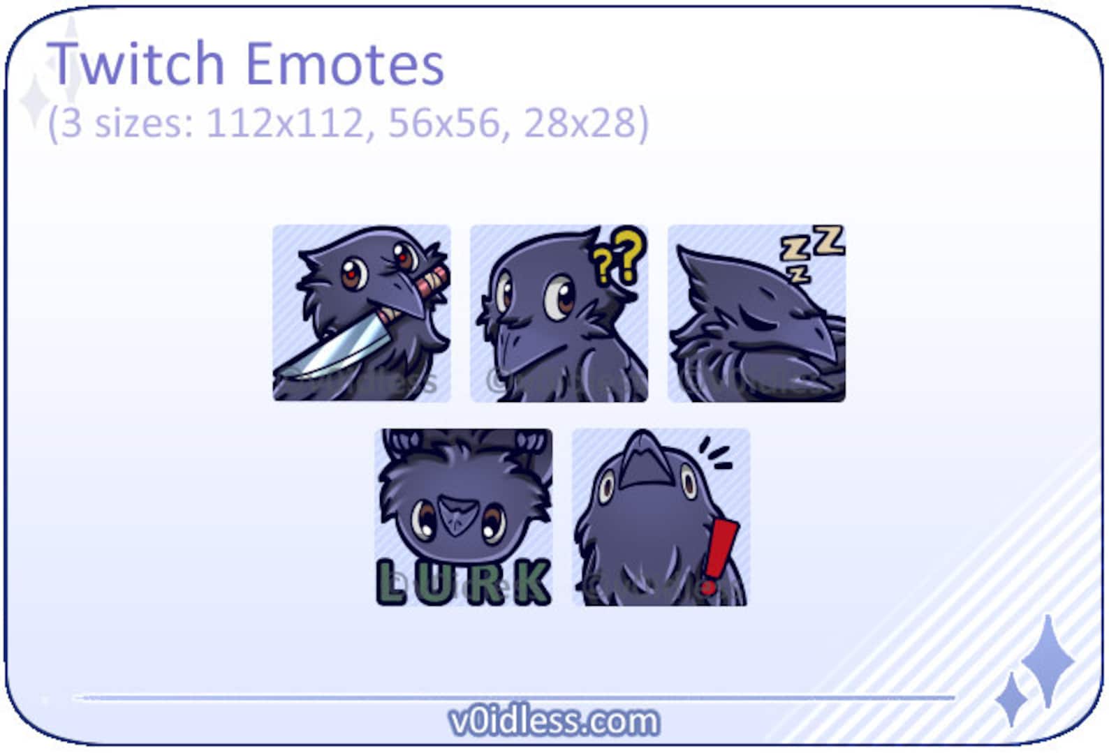 CROW EMOTES Set black Twitch Discord Youtube Streaming Cute Crows Emote ...