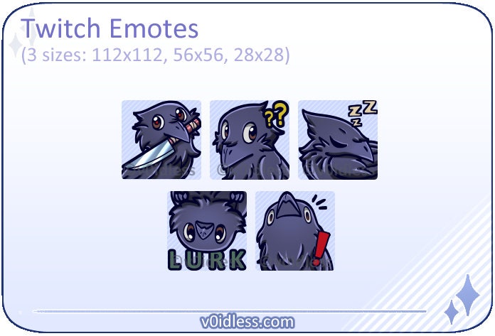 CROW EMOTES Set black Twitch Discord Youtube Streaming Cute Crows Emote ...