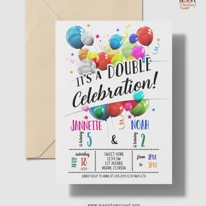 Editable Double Birthday Celebration, Sibling Birthday Invitations ...