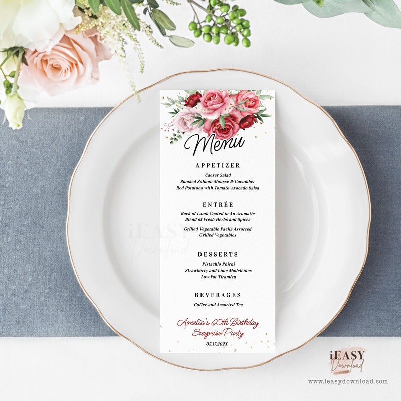Red Rose Wedding Menu - Etsy