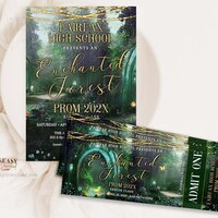 Prom Ticket Template, Prom Enchanted Forest Ticket Invitation, Editable ...
