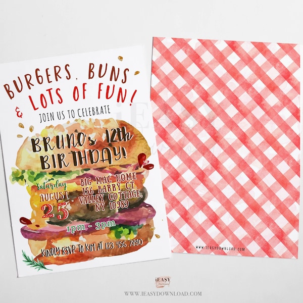 Burger Birthday Party Invitation - Etsy