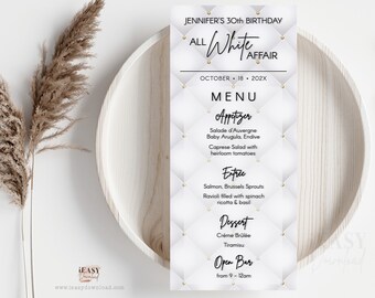 All White Menu Card - Etsy
