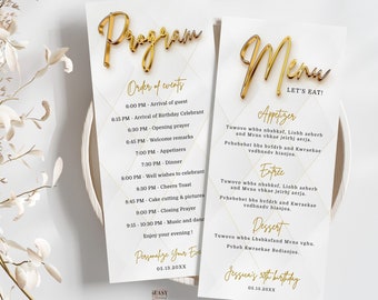 Editable Menu Card Template, All White Affair Gold Theme Party, Modern ...