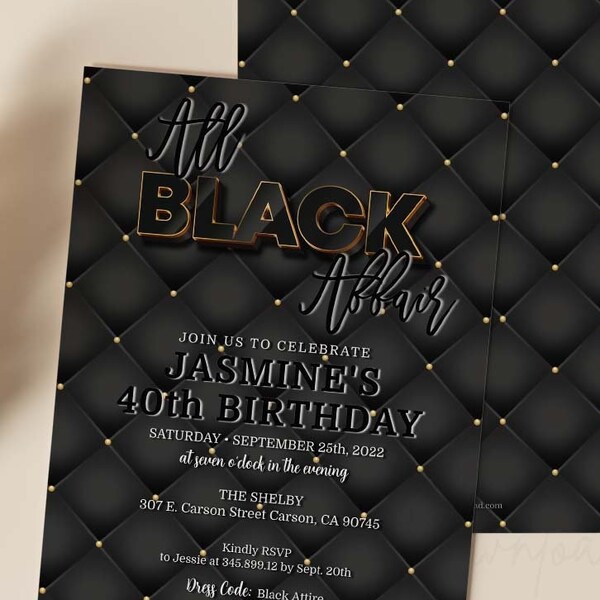All Black Affair Birthday Invitation - Etsy