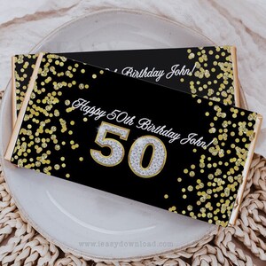 EDITABLE Gold Confetti 50th Birthday Chocolate Wrapper Printable Candy ...