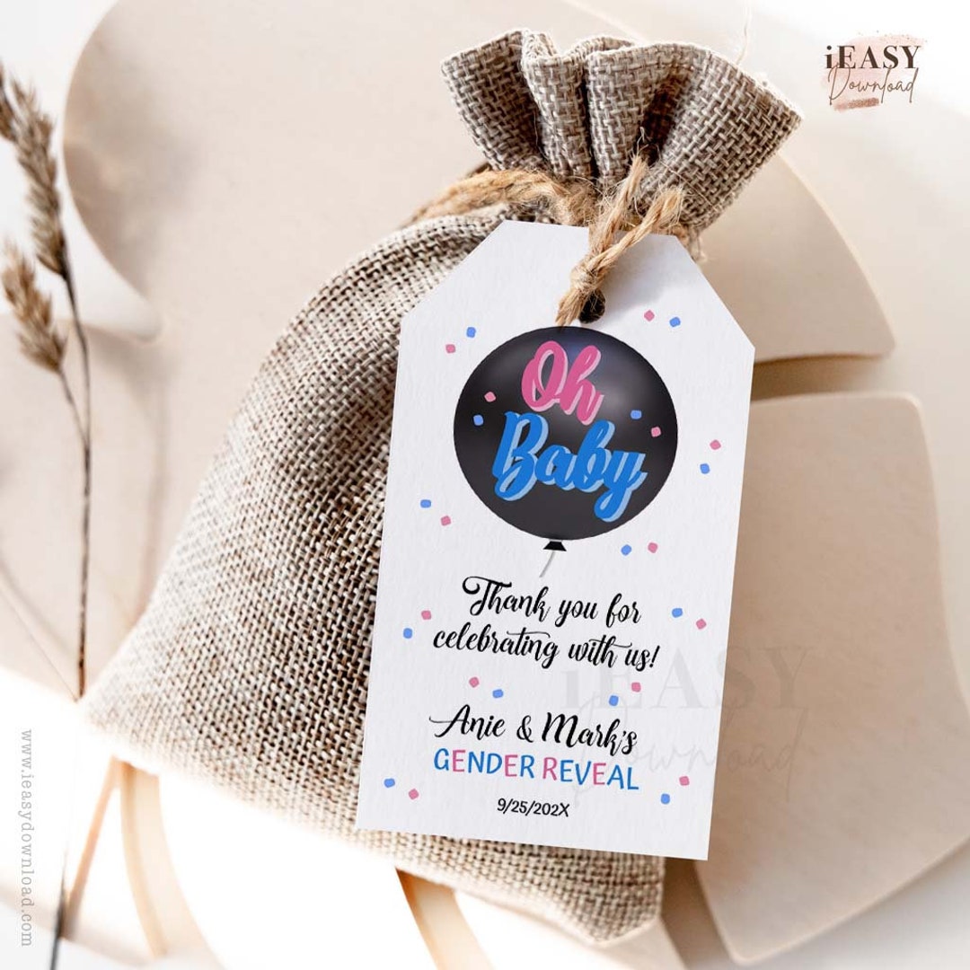 Editable Gender Reveal Thank You Tag: Black Balloon (printable) - Etsy