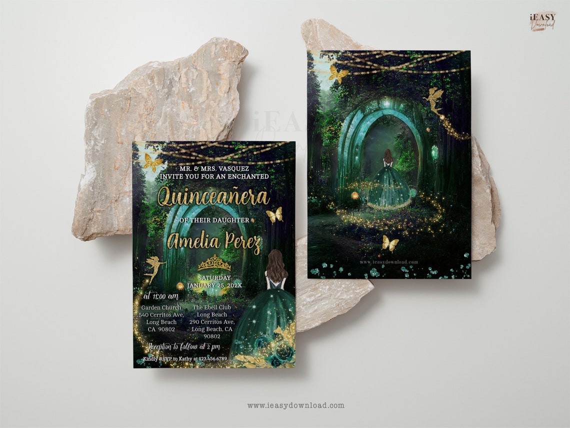 Editable Enchanted Forest Thank You Tag Gold and Emerald - Etsy