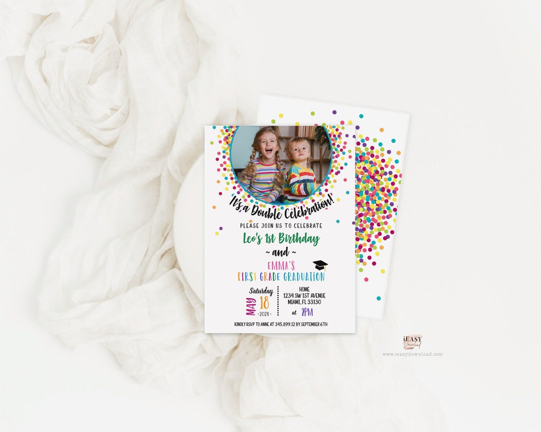 Editable Rainbow Confetti Birthday Graduation Invitation (corjl ...