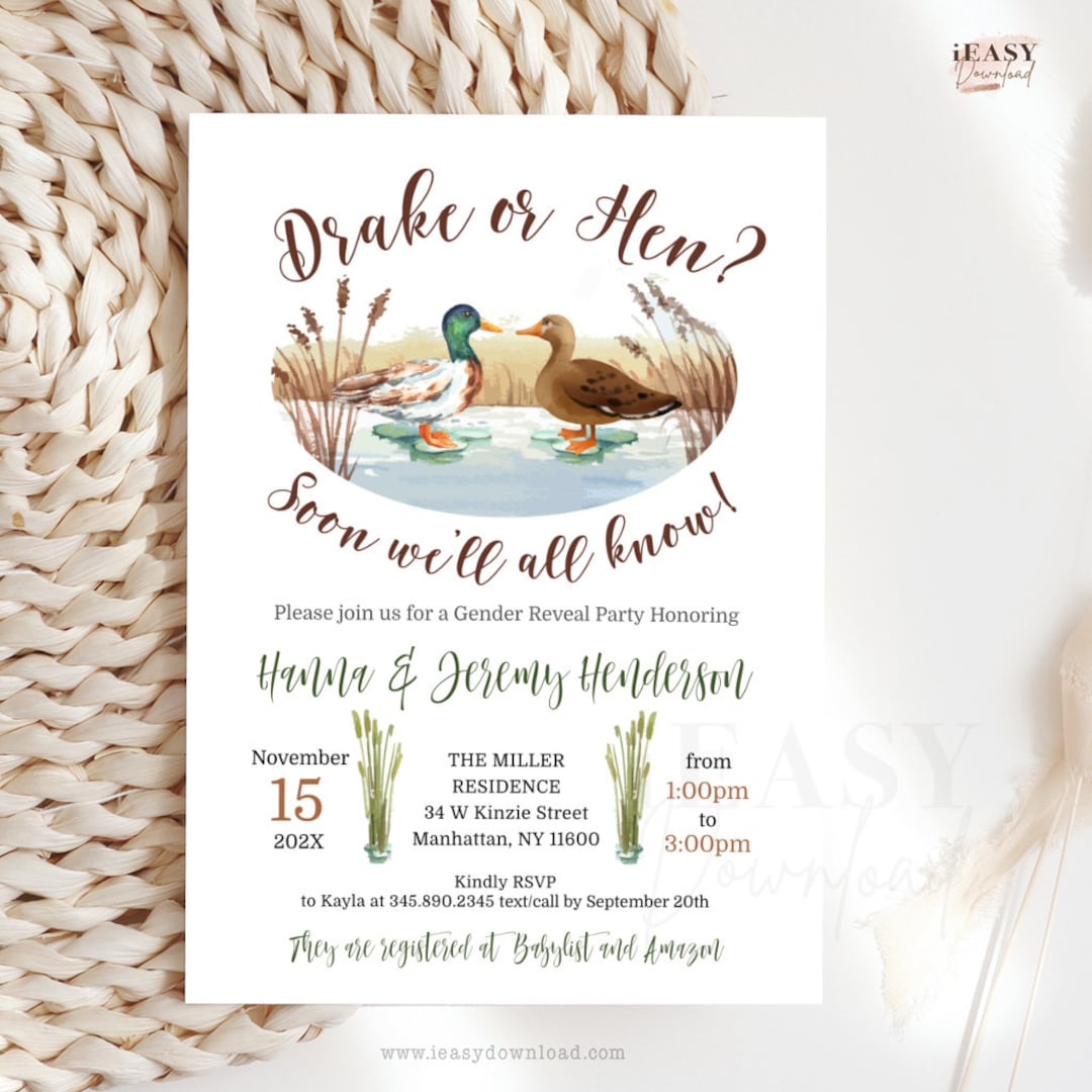 Gender Reveal Invitation, Drake or Hen Gender Reveal Invite, Duck ...