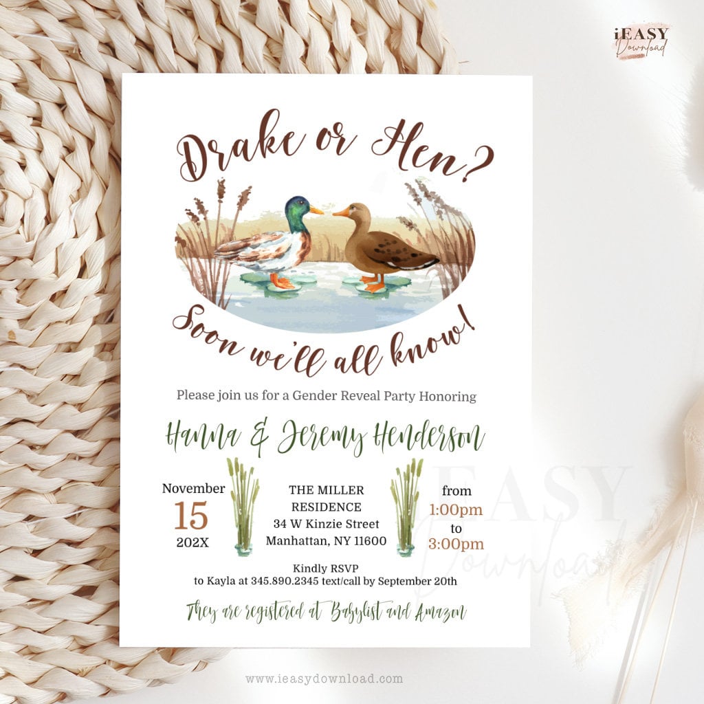 Gender Reveal Invitation, Drake or Hen Gender Reveal Invite, Duck ...