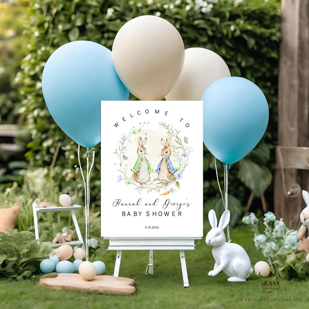 Editable Peter Rabbit Welcome Sign Baby Shower Twin Boys, Twin Babies ...