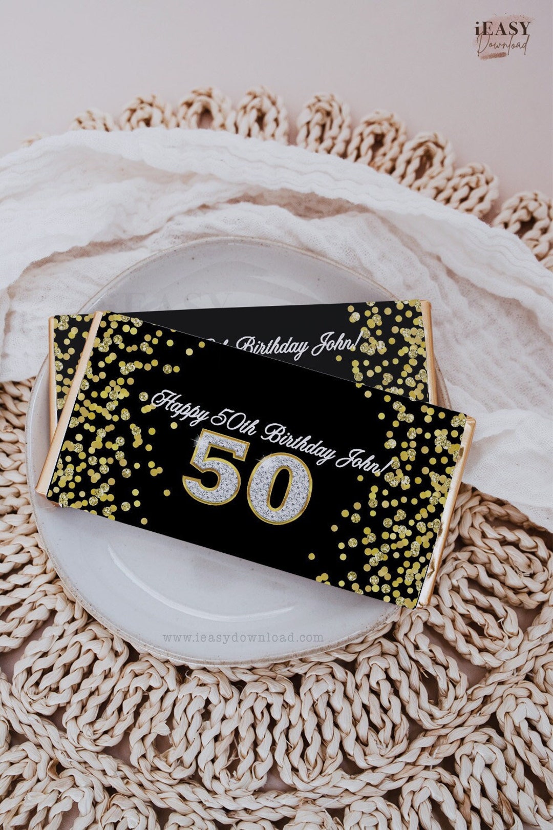EDITABLE Gold Confetti 50th Birthday Chocolate Wrapper Printable Candy ...