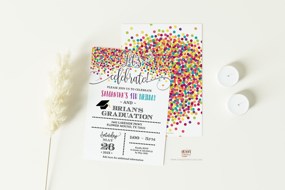Confetti Birthday and Graduation Invitation Template Corjl - Etsy