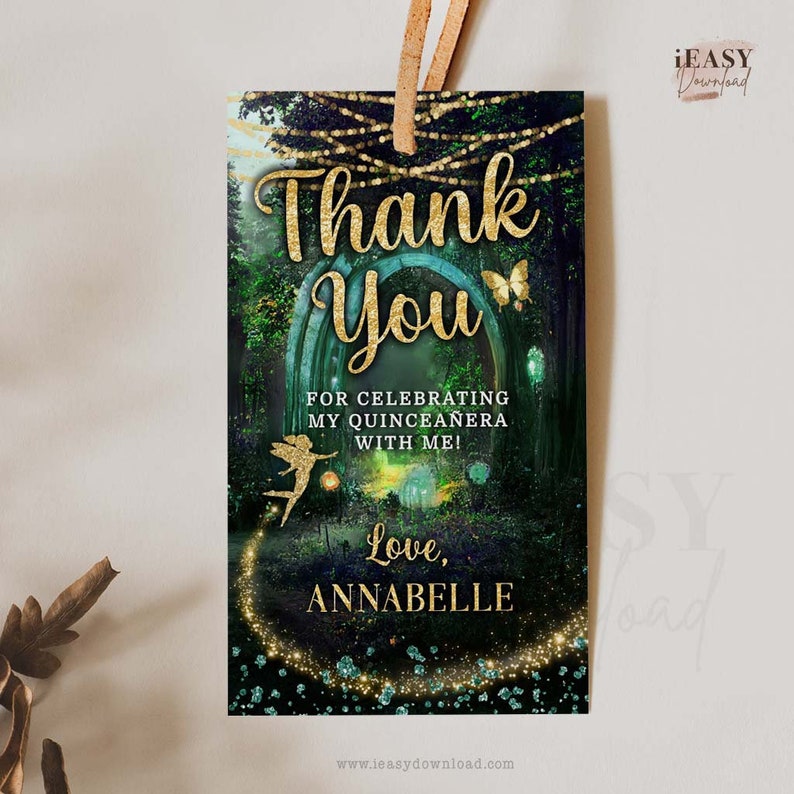 Editable Enchanted Forest Thank You Tag Gold and Emerald - Etsy