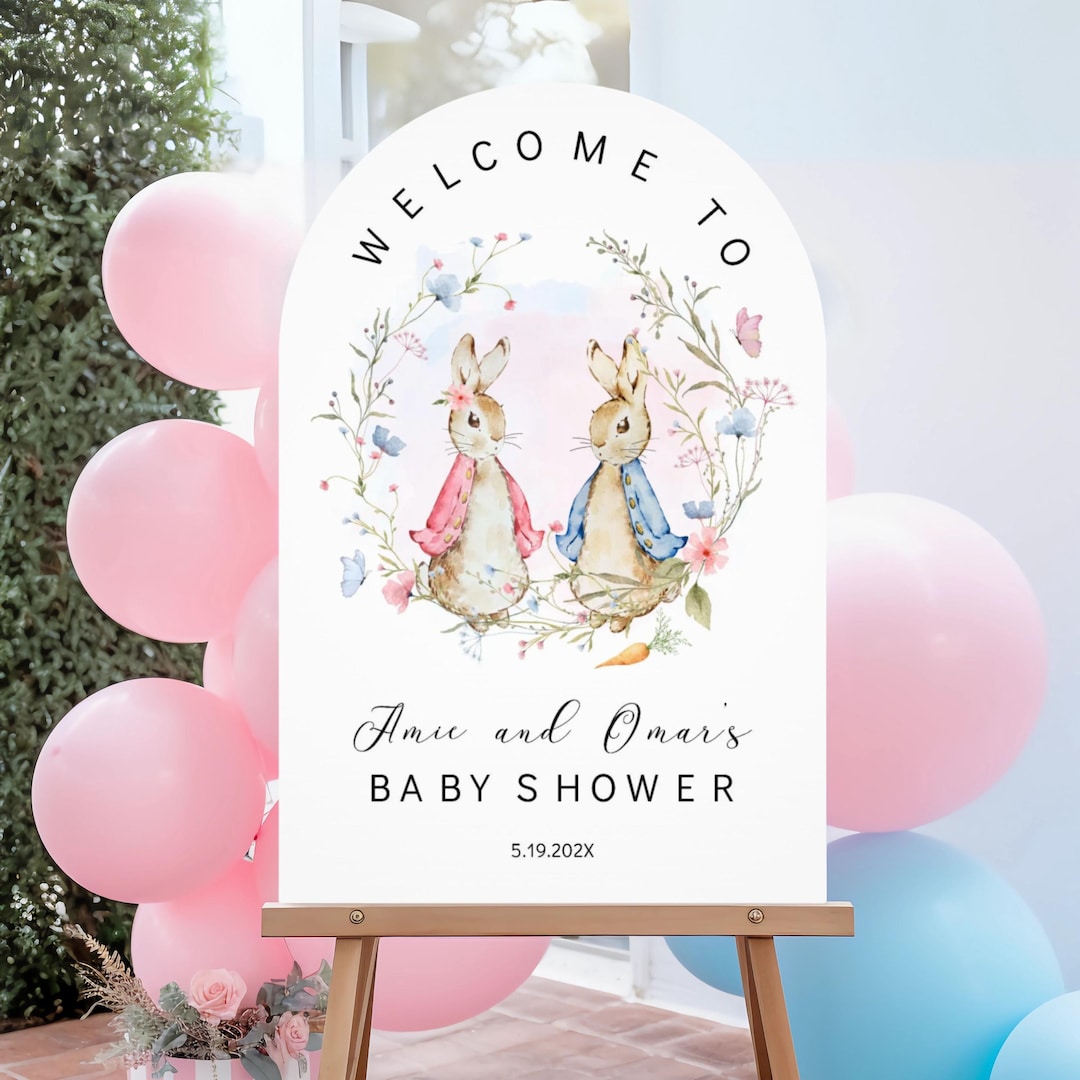 Personalized Peter Rabbit Welcome Sign Baby Shower Twins Boy and Girl ...
