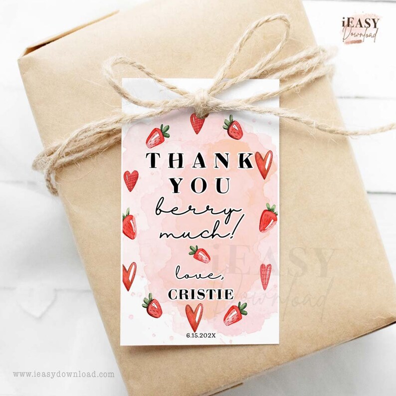 Editable Strawberry Gift Tag Template Berry First Birthday - Etsy