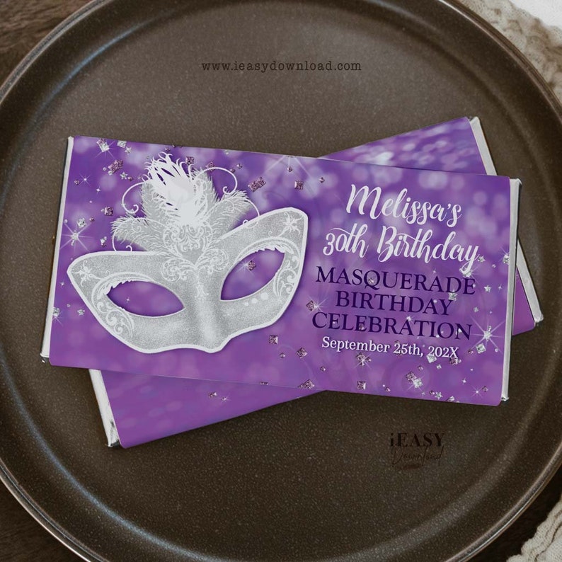 EDITABLE Candy Bar Wrapper Silver Purple Masquerade 30th - Etsy