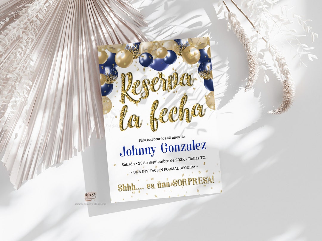 Save the Date 60th Birthday, Spanish Birthday Invitation, Navy Blue and ...