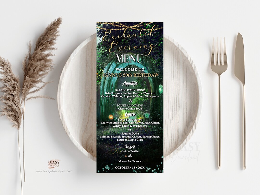 Editable Emerald Green Menu Card, 30th Birthday Menu Card Template ...