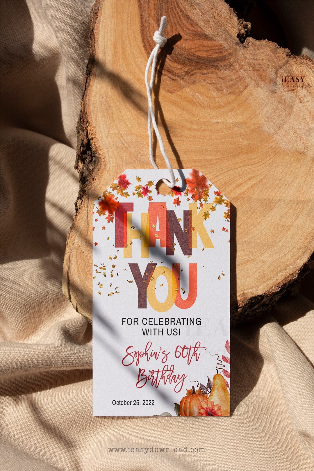 Editable Fall Birthday Thank You Favor Tags, Pumpkin Leaves (corjl ...