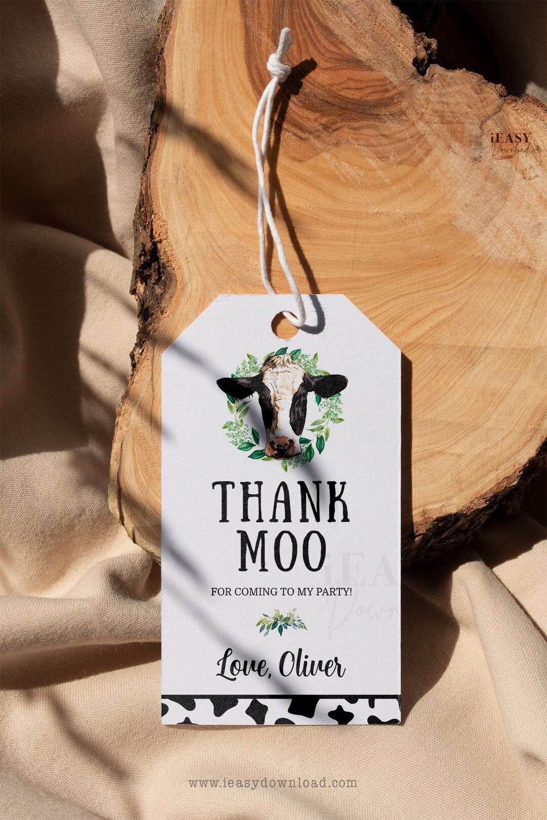 Editable Cow 1st Birthday Tag, Cow Prints Holy Cow I'm ONE Tags, Thank ...