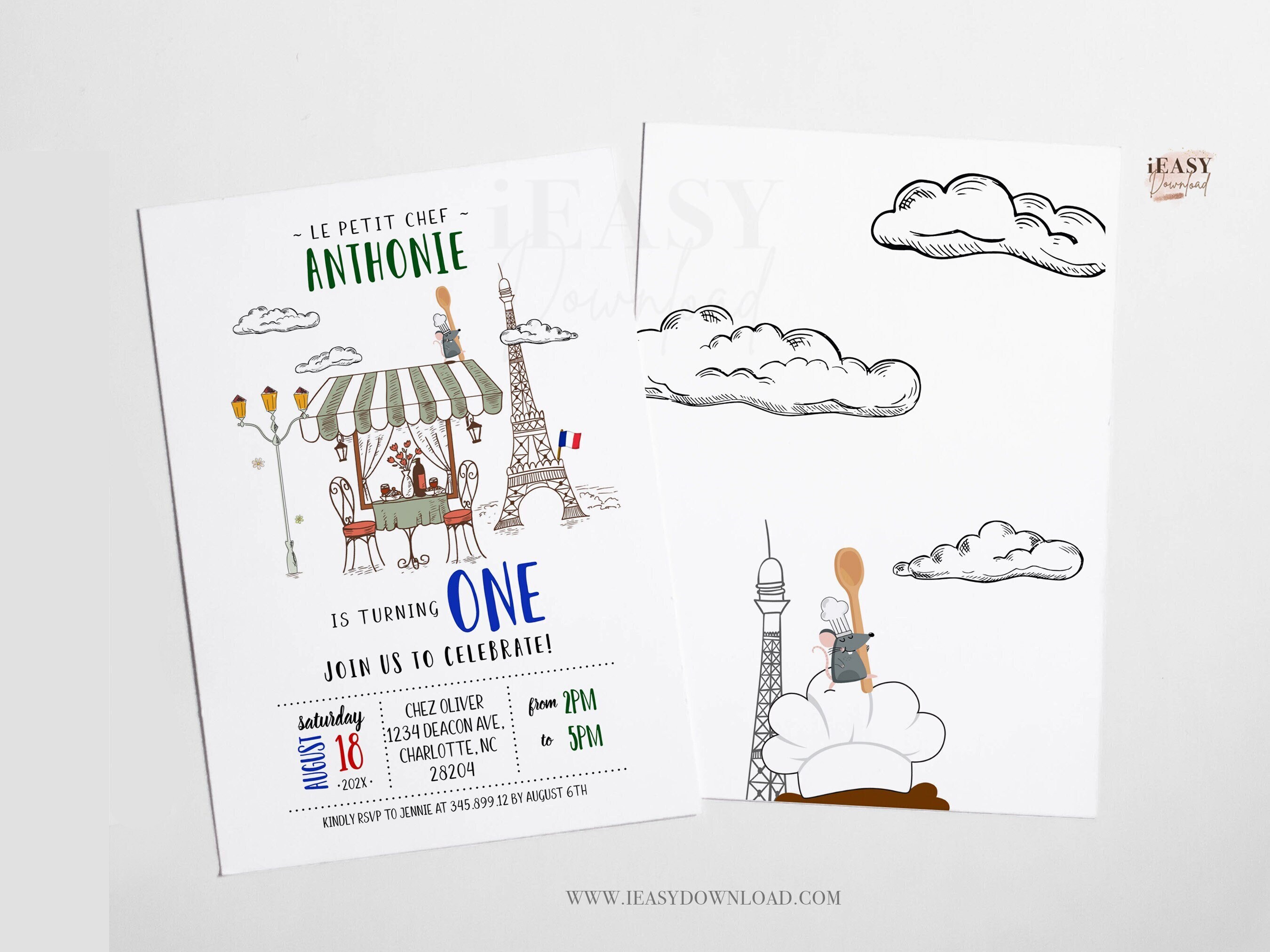 Editable Ratatouille Birthday Invitation: Little Chef Paris Theme ...