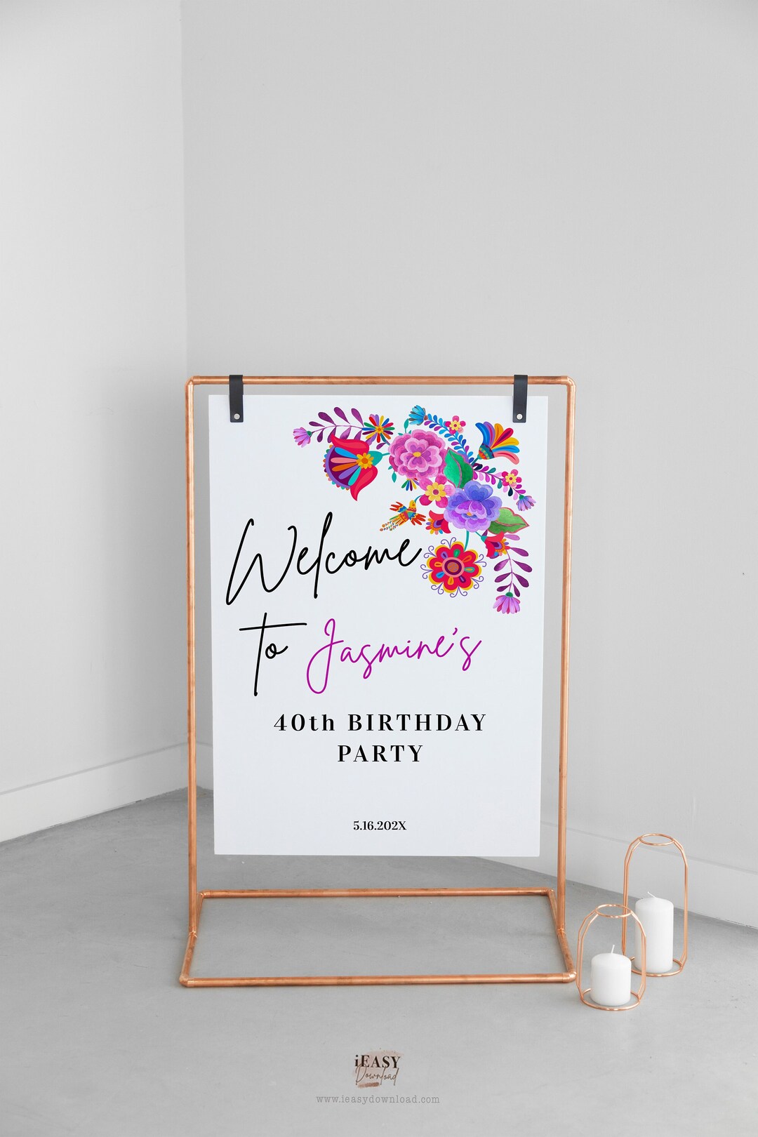 Editable Welcome Sign Mexican Flowers Spanish Birthday, Spanish Floral ...