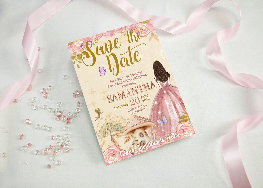 Editable Save the Date Sweet 16 Invitations Blush Pink Gold Invite ...