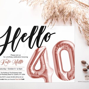 Hello 40 Rose Gold Birthday Sign, 40th Welcome Sign, Forty Birthday ...
