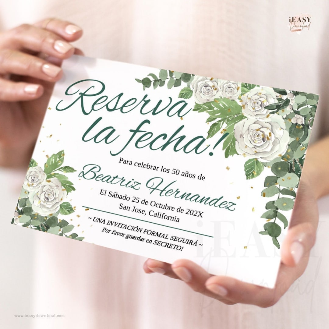 Editable Spanish Birthday Save the Date: Greenery, Roses (digital ...