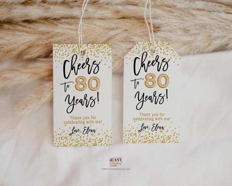 Editable 80th Birthday Gift Tags: Gold Confetti (digital Download) - Etsy