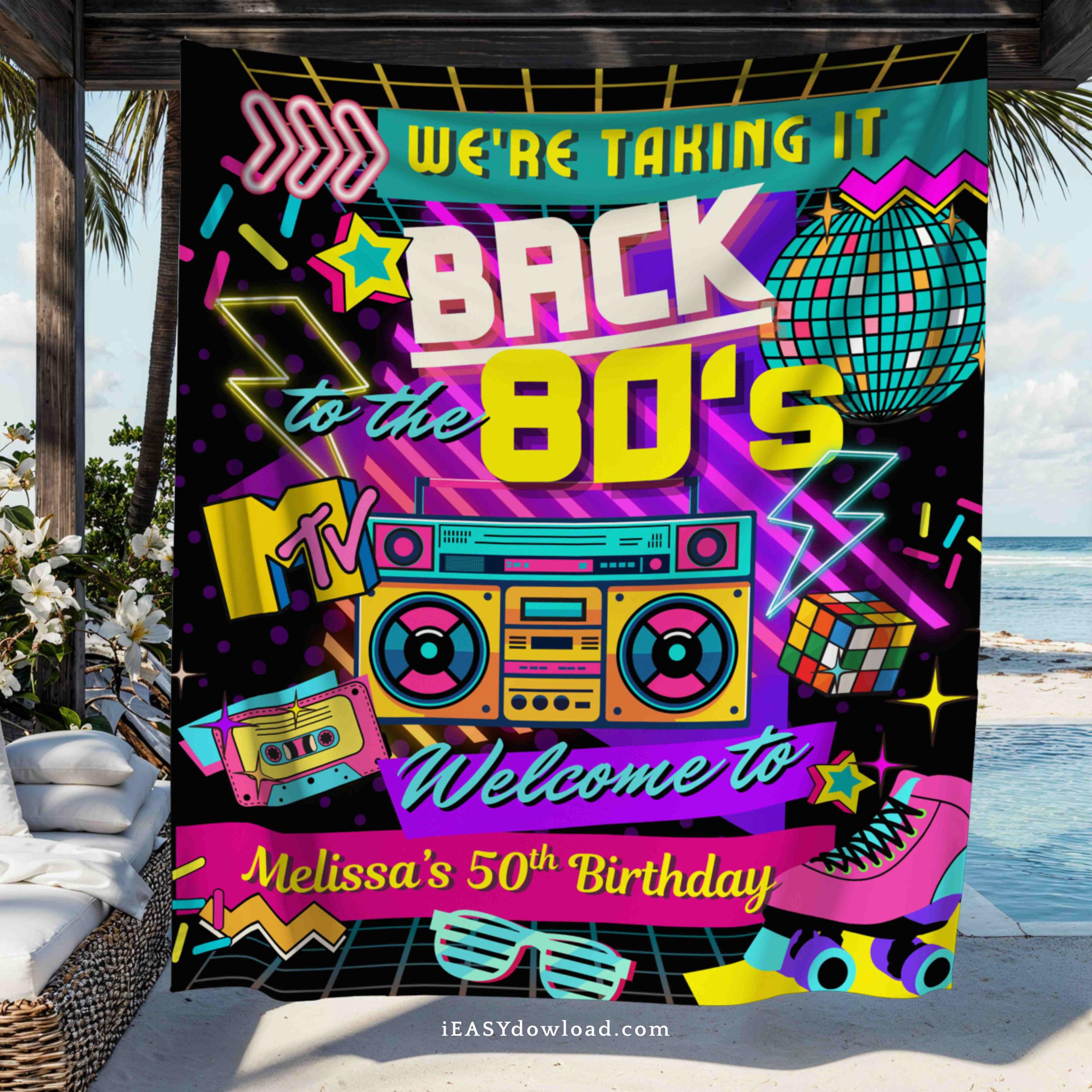 Back to the 80s Retro Backdrop Banner Throwback Birthday Party Photo ...