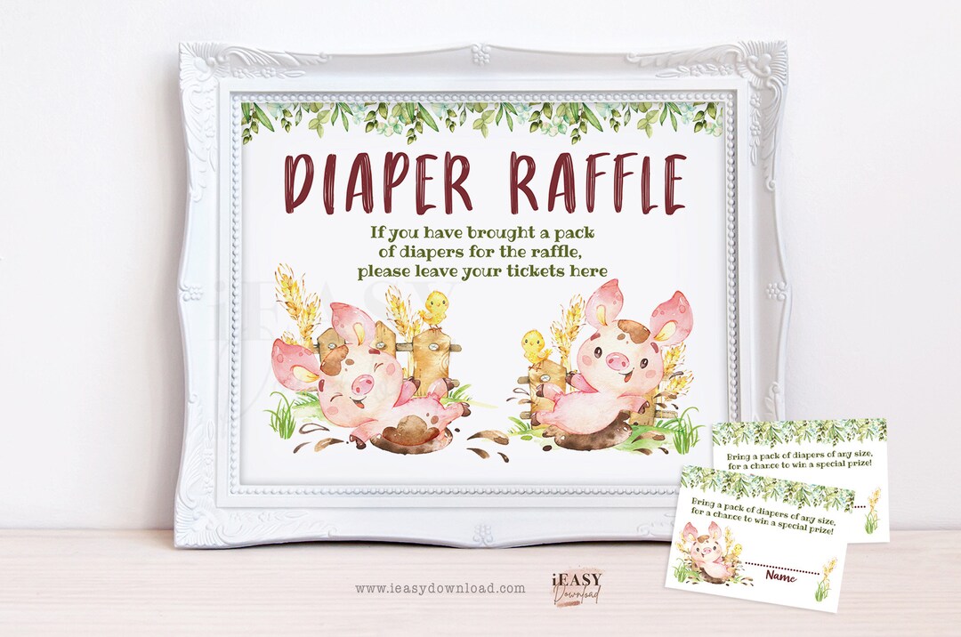 Pig Baby Shower Diaper Raffle Sign & Ticket Cards (printable) - Etsy Canada