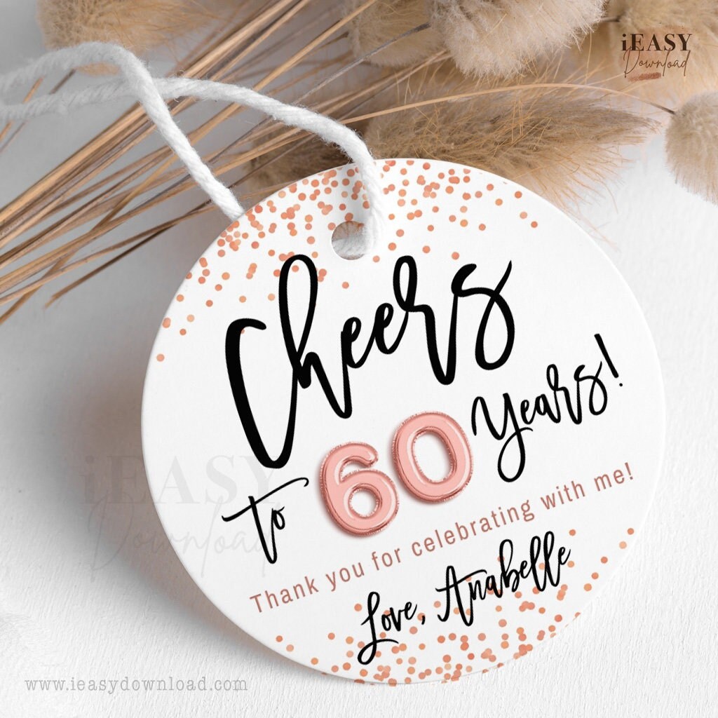 Rose Gold Confetti 60th Birthday Gift Tags (editable Printable) - Etsy