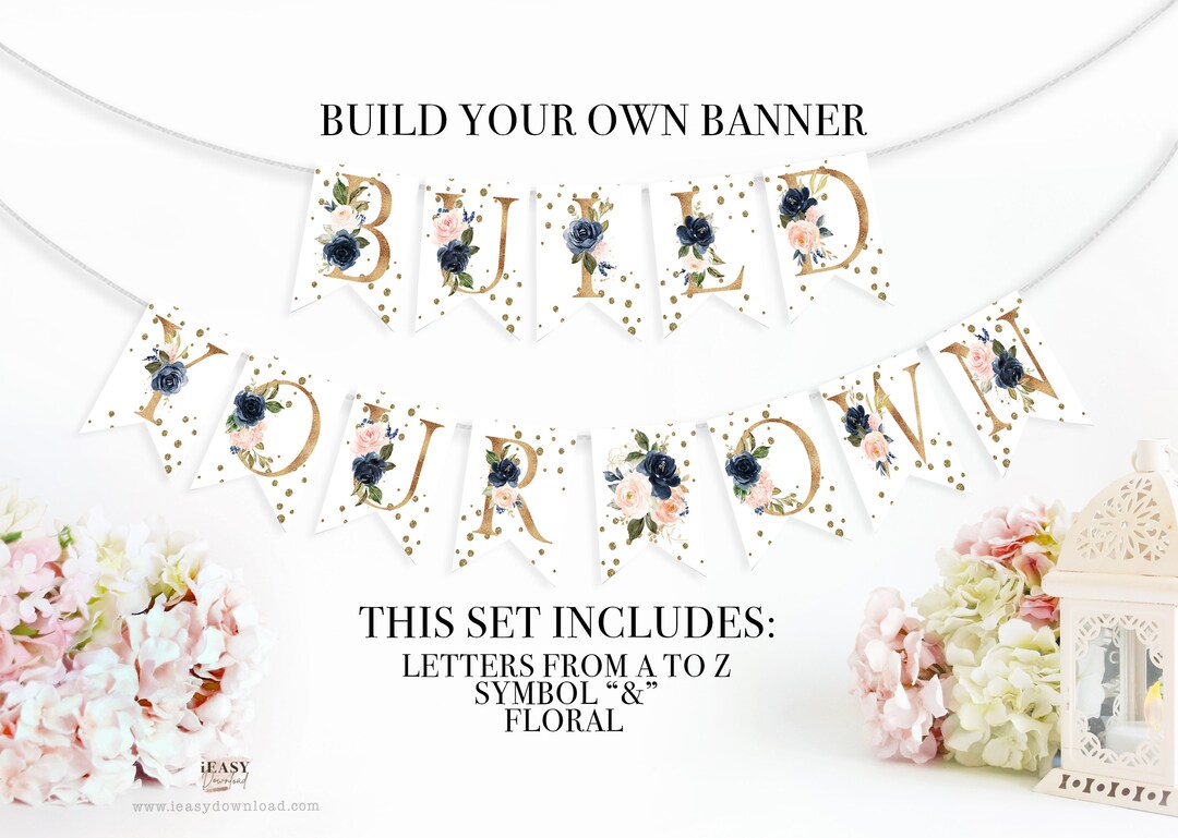 Printable Bunting Banner Build Your Own Banner Navy and Blush, Included ...