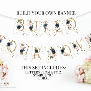 Printable Bunting Banner Build Your Own Banner Navy and Blush, Included ...
