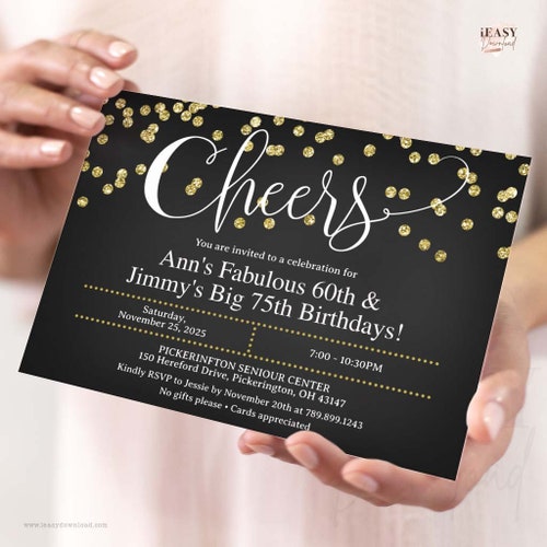 Editable Adult Joint Birthday Party Invitation Double - Etsy