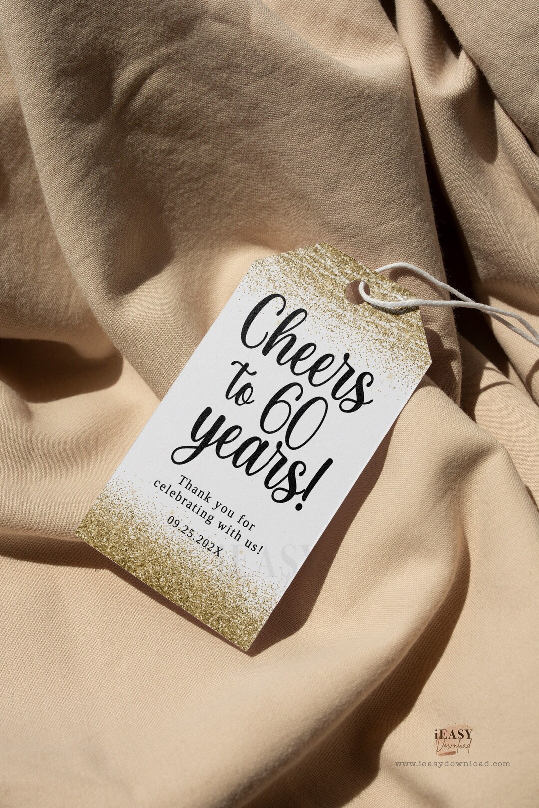 Editable Cheers to 60 Years Gift Tags | Gold and Black 60th Birthday ...