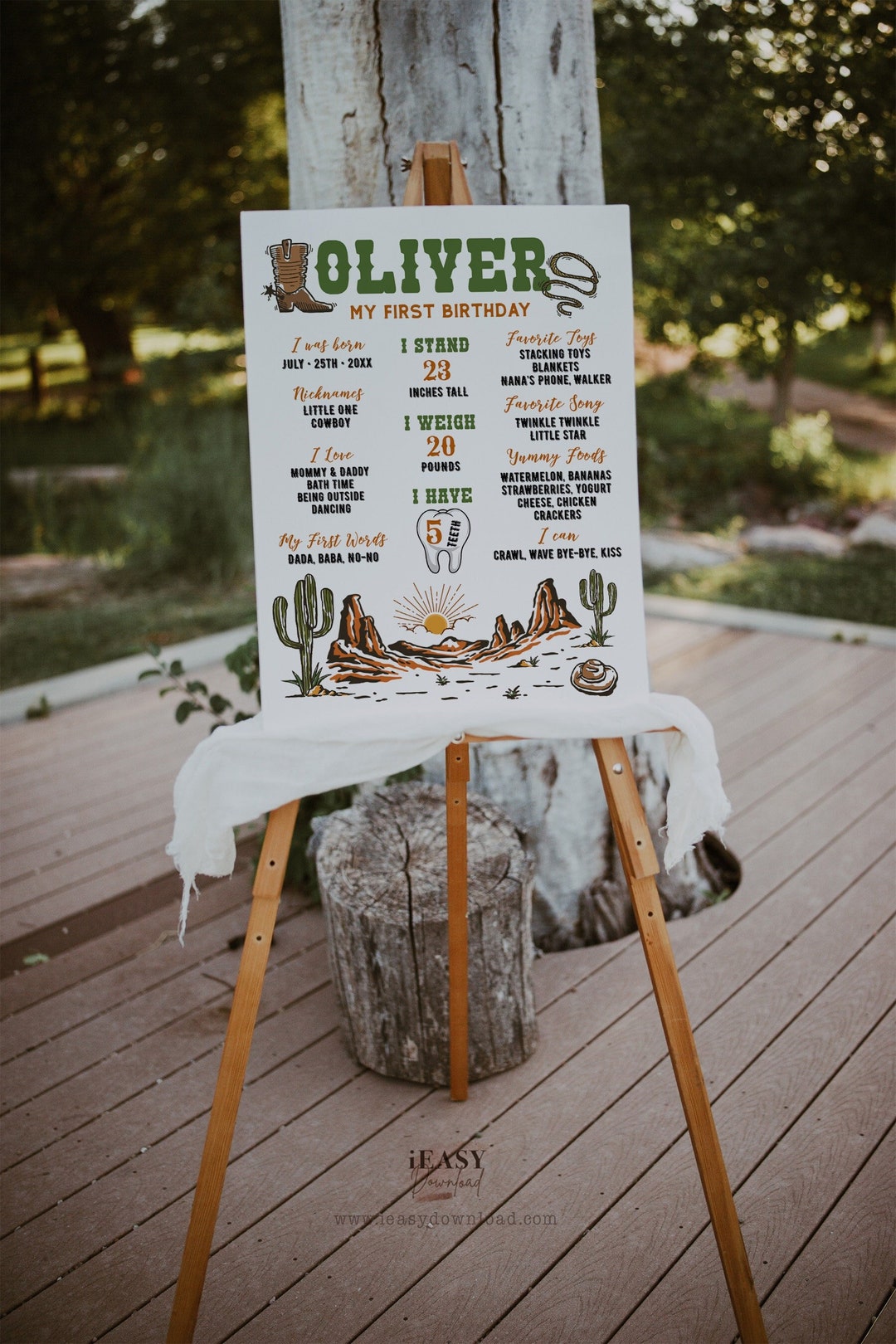 Wild West 1st Birthday Milestone Sign: Editable Cowboy Party Poster ...