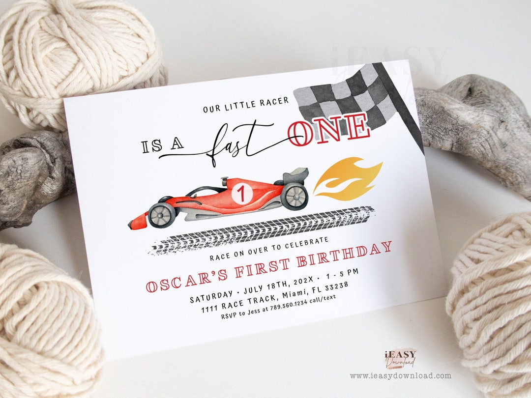 Race Car First Birthday Invitation, Editable Fast One Birthday ...
